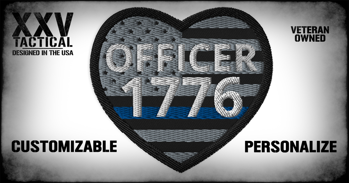 Customizable Heart Shaped LEO Blue Line Flag Patch | Patches | XXV Tactical